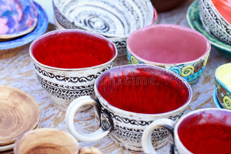 Background of ceramic mugs stock image. Image of clean - 261046139