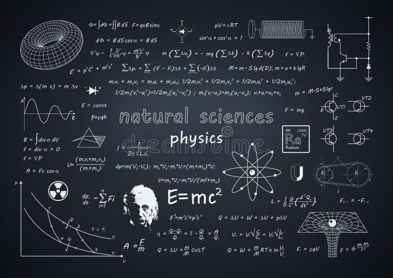 Background of a Chalk Board Covered with Written Physical Formulas ...