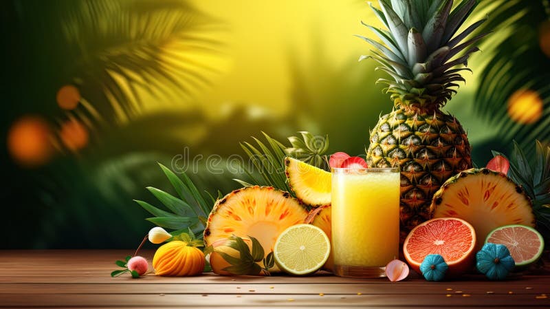 Background with Cheerful Cocktail Tropical Fruits - Pineapples ...