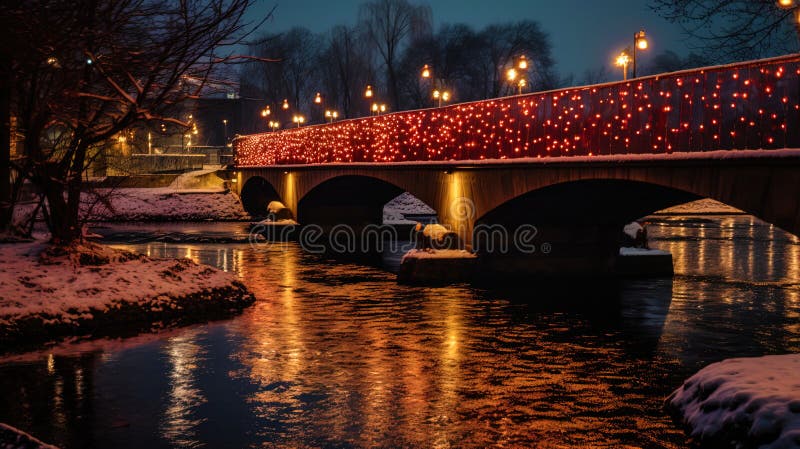 The Background of Christmas Magic with a Highlighted Bridge and the ...