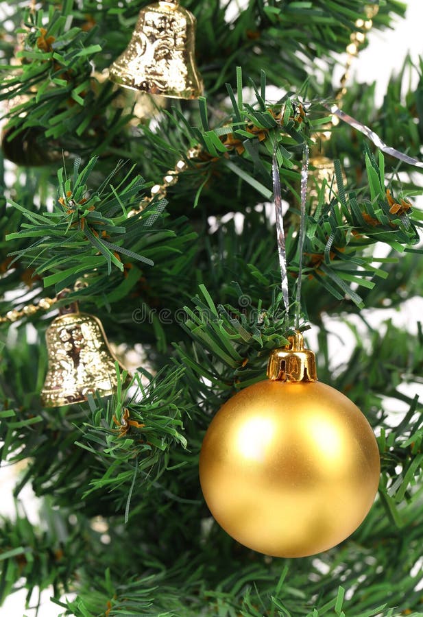 Background of Christmas Tree and Yellow Ball. Stock Photo - Image of ...