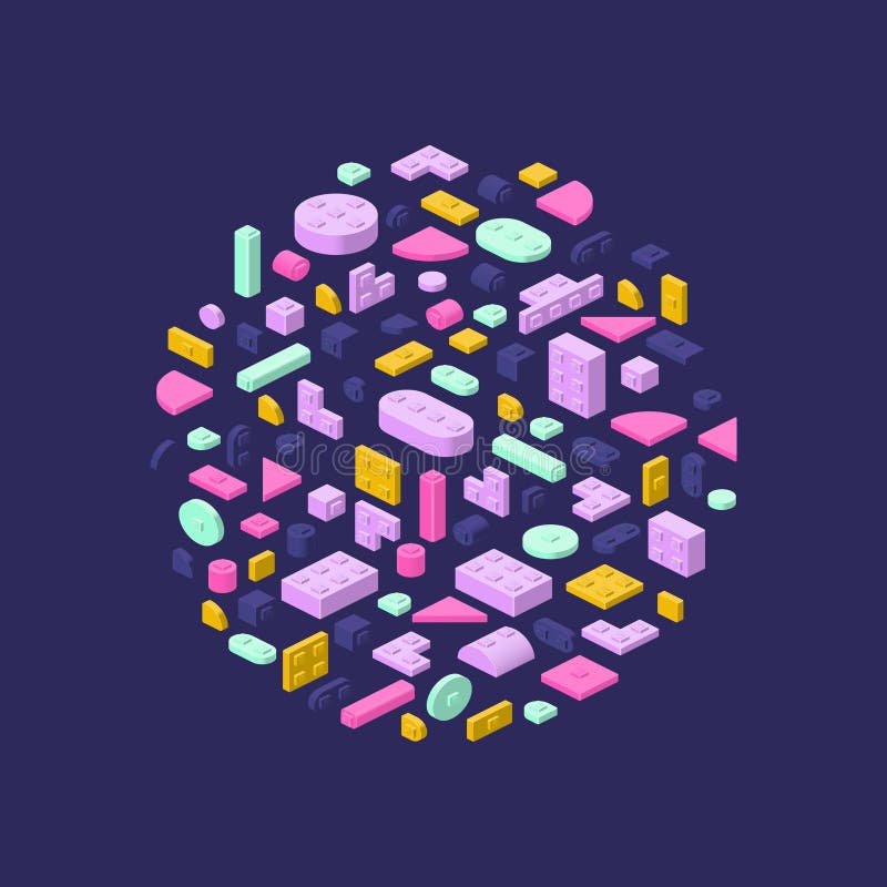 Background Circle Made of Plastic Blocks in Isometric Style for ...
