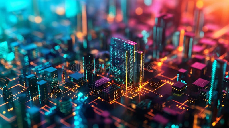 Background with City with Bright Colors and High-tech Architecture ...