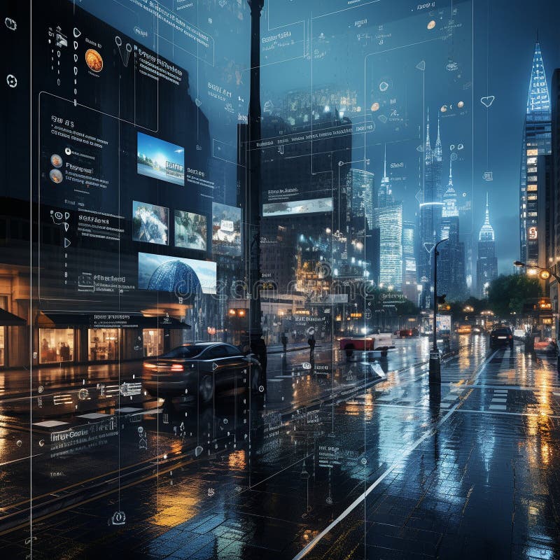 Background of the City of the Future with Augmented Reality Stock ...