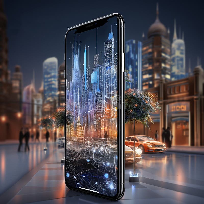 Background of the City of the Future with Augmented Reality Stock ...