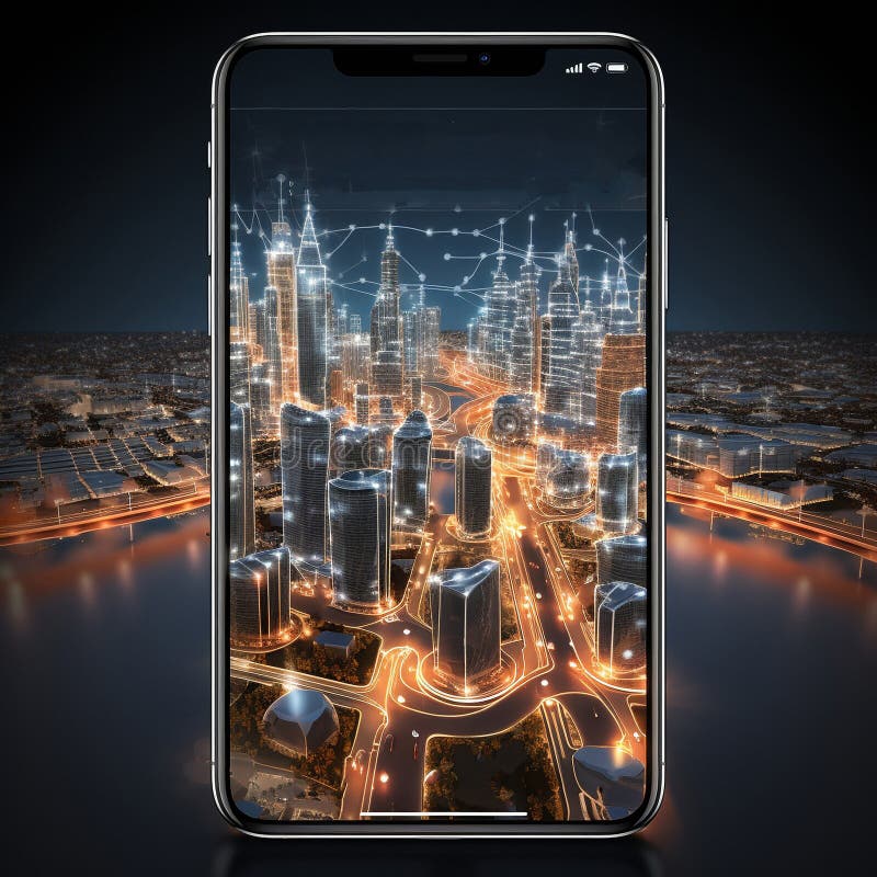 Background of the City of the Future with Augmented Reality Stock ...