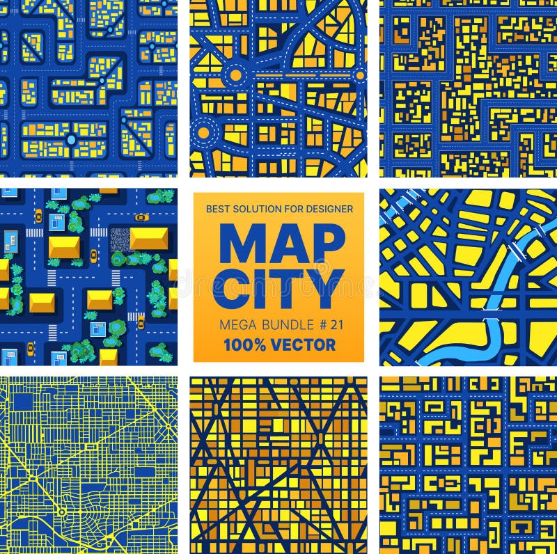 Background City Map Set Pattern Repeating Stock Vector - Illustration ...