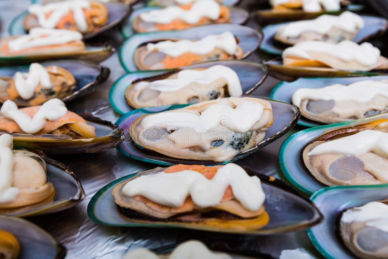 Background of Clams in Shells Stock Photo - Image of shell, cooked ...