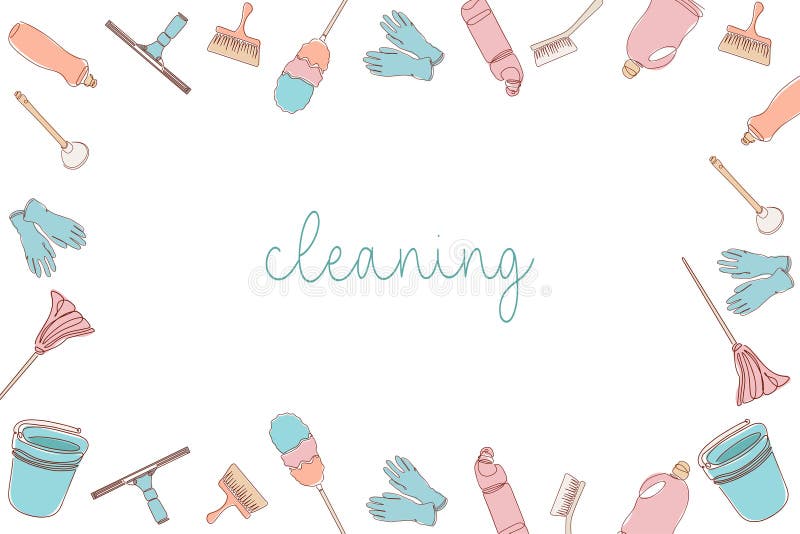Background of Cleaning Equipment. Cleaning Tools in One Line Stock ...