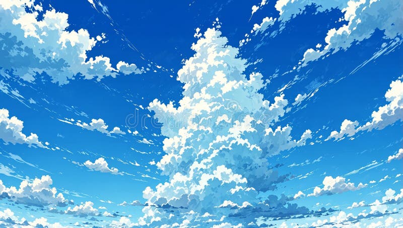 A Background with Clouds and Sun in the Center with an Anime Drawing ...