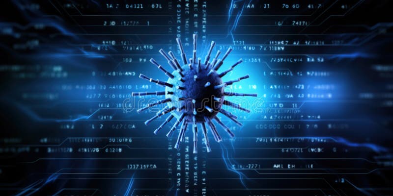 Background with a Code on a Blue Background and a Virus Warning. System ...