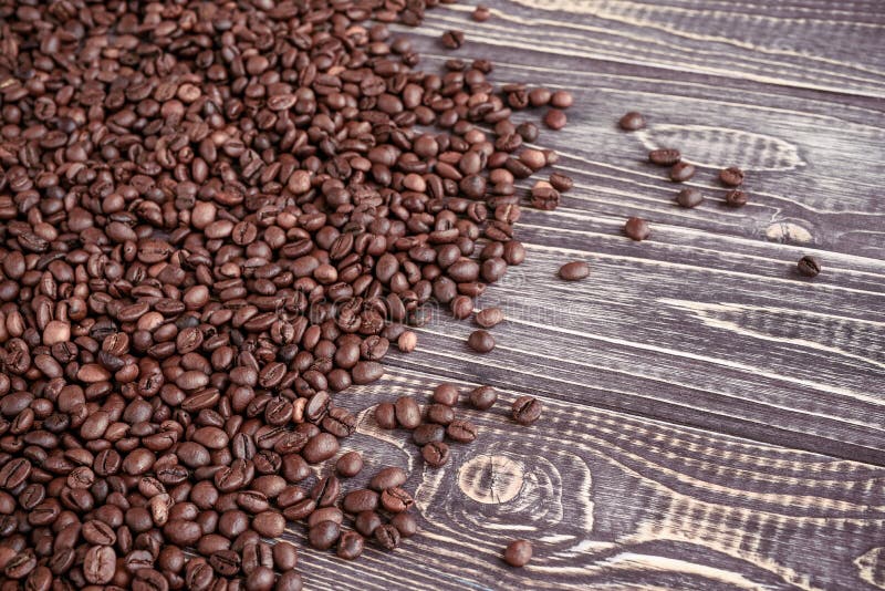 Background with Coffee Beans and Wood Texture Stock Image - Image of ...