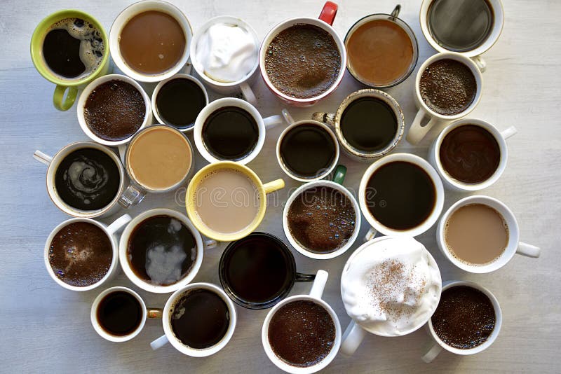 Background of Coffee Cups with Different Types of Coffee Stock Image ...