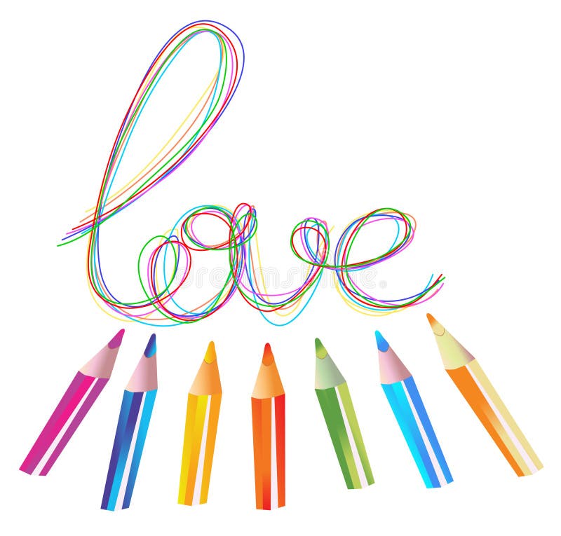 Background with Color Drawing Pencils and Love Stock Vector ...
