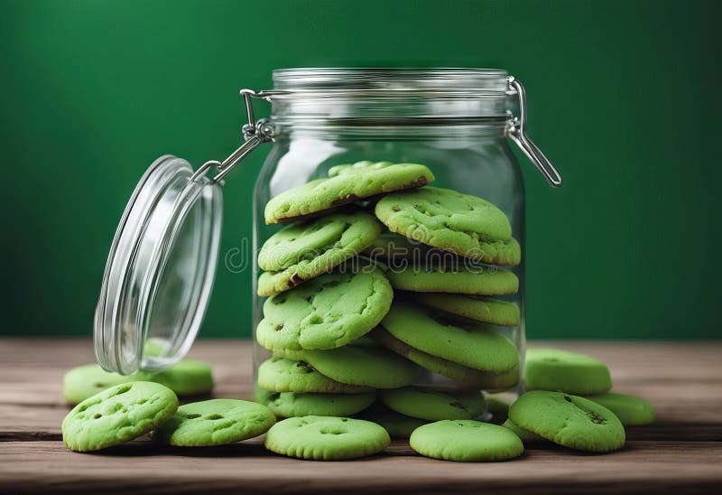Background Color Wooden Green Cookies Jar Stock Illustration ...