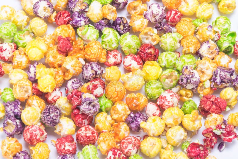 Background of Colored Caramel Popcorn Stock Photo - Image of flavored ...