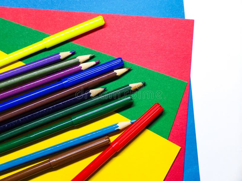 Background of Colored Pencils on Colored Paper. Stock Image - Image of ...