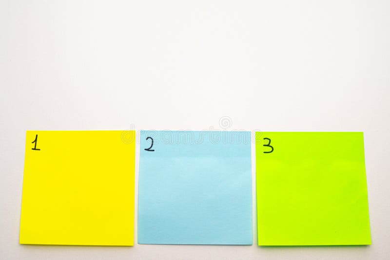 Colorful Adhesive Sheets. First Second Third. Stock Photo - Image of ...