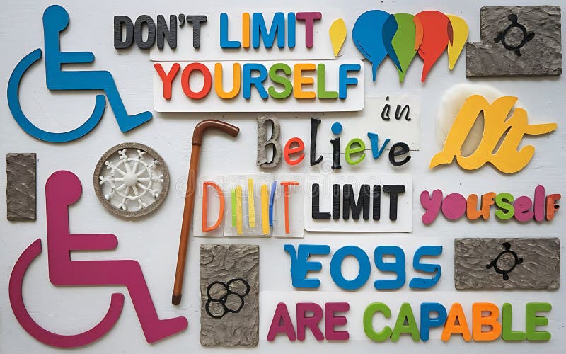Background with Colorful Disability Symbols and Inspirational Words ...