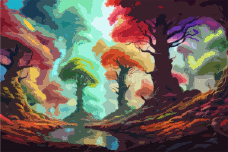 Background with a Colorful Landscape in Pixel Art Style Stock ...