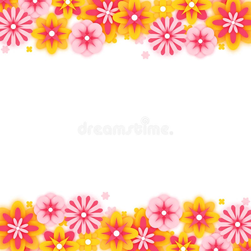 Background with Colorful Paper Flowers, Spring Postcard, Vector ...