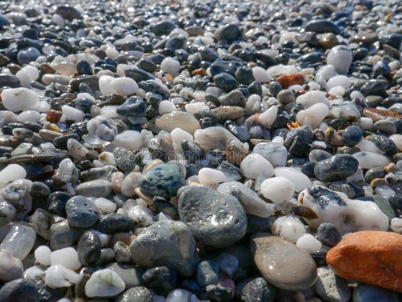 Background of Colorful Pebbles on the Sand Beach Stock Photo - Image of ...