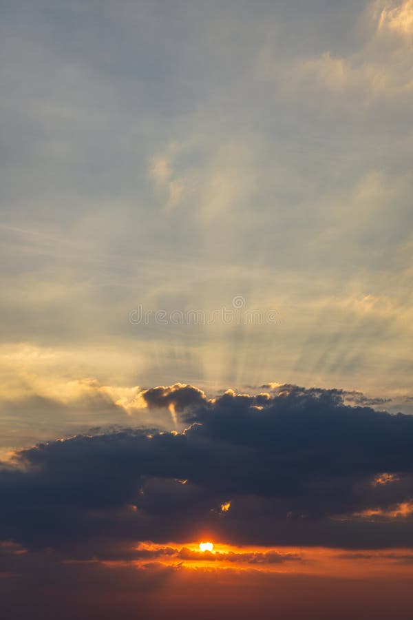 Background of Colorful Sky and Sun Rays, Dramatic Sunset with Twilight ...