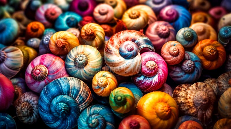Background of Colorful Snail Shells, Generative AI. Stock Illustration ...