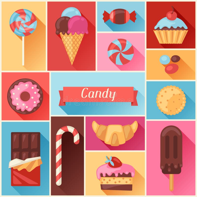 Background with Colorful Various Candy, Sweets and Stock Vector ...