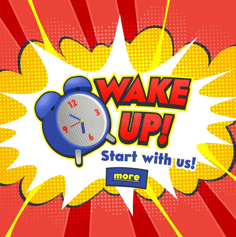 Background with Comic Alarm Clock Ringing and Expression Speech Bubble ...