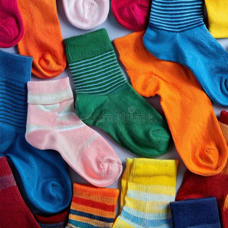 Background Composed of Fun Socks of Different Shapes and Colors Stock ...