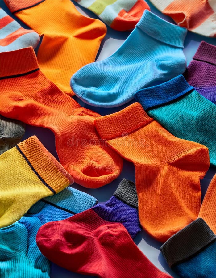Background Composed of Fun Socks of Different Shapes and Colors Stock ...