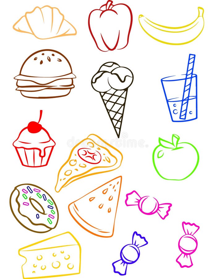 Background Composed of Various Types of Food Stock Illustration ...