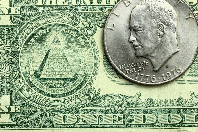 US Currency Concept of Dollar Coin on Dollar Note Stock Image - Image ...