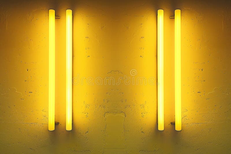 Background Concept Two Yellow Fluorescent Tubes on Textured Yellow Wall ...
