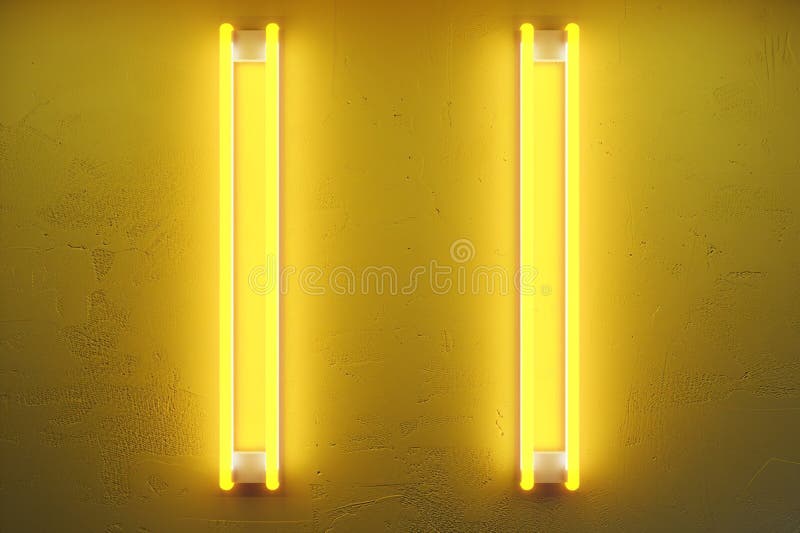 Background Concept Two Yellow Fluorescent Tubes on Textured Yellow Wall ...