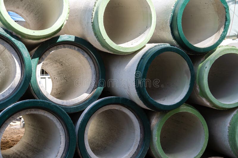 Background with Concrete Drainage Pipes Stacked Stock Image - Image of ...