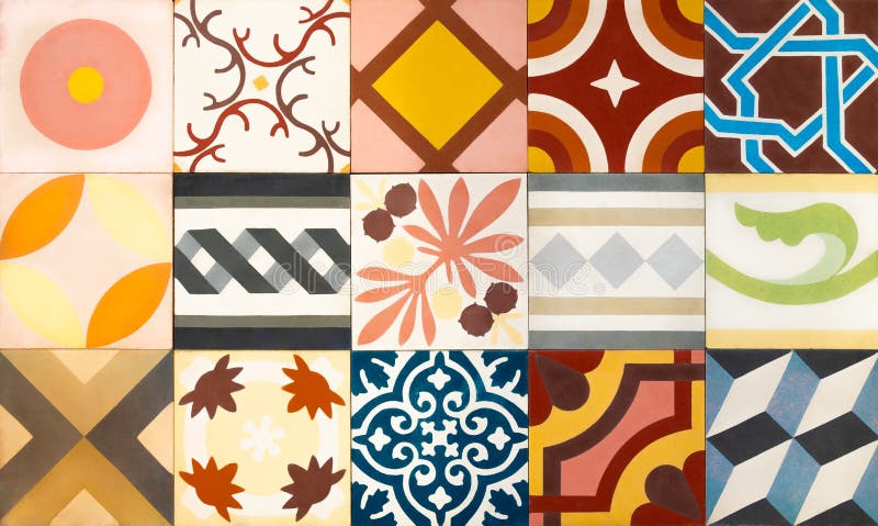 The Background Consists Different Types of Old Colored Tiles with ...