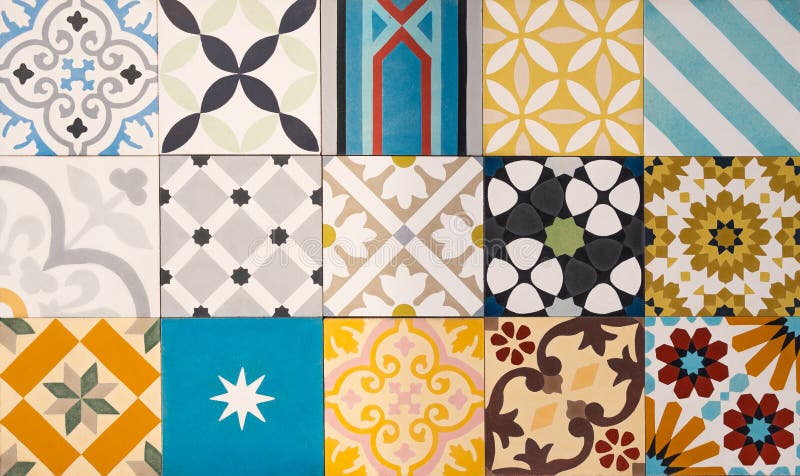 The Background Consists of Several Types of Old Colored Tiles with ...