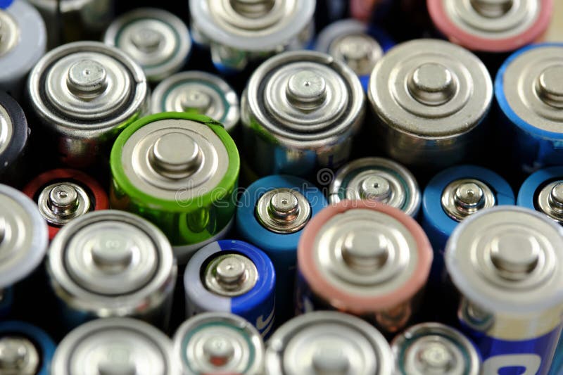 Background Consists Variety Diverse and Colorful, Used Batteries. Stock ...