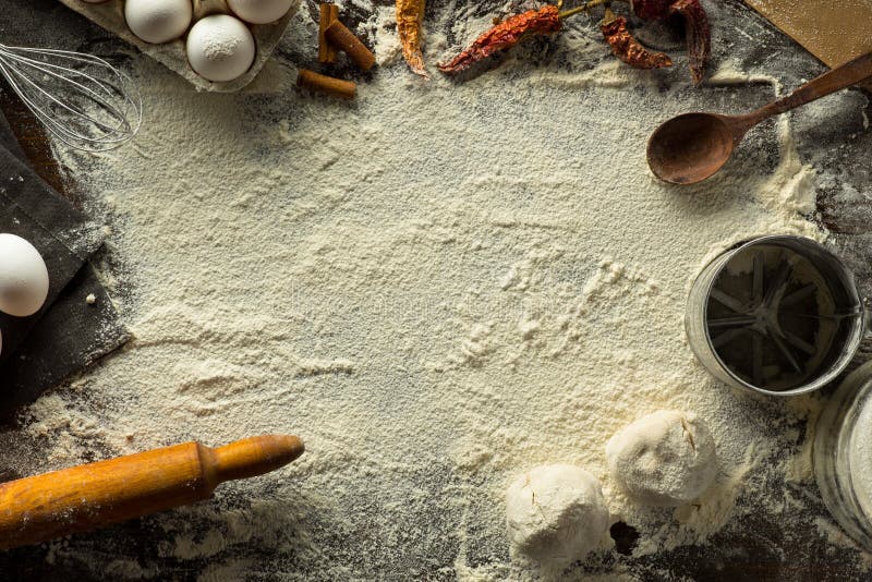 Background for Cooking on the Table with Flour and Different ...