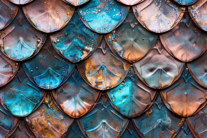 A Background of Copper and Blue Mermaid Scales in a Fish Scale Pattern ...