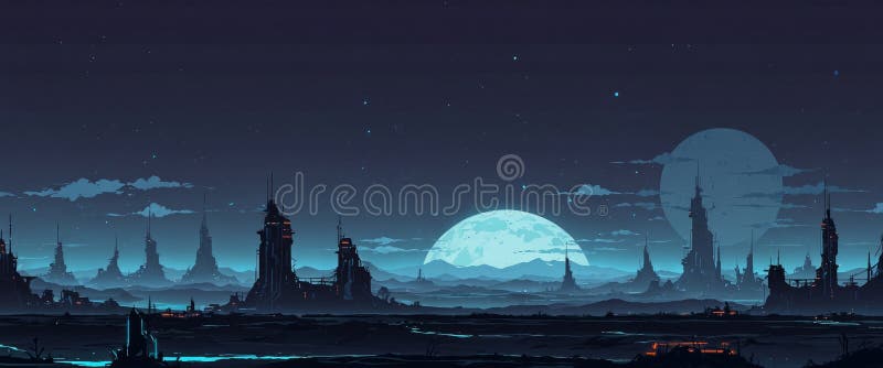 Background Covered with Future Moon City, 2D Front View, Game Backdrop ...