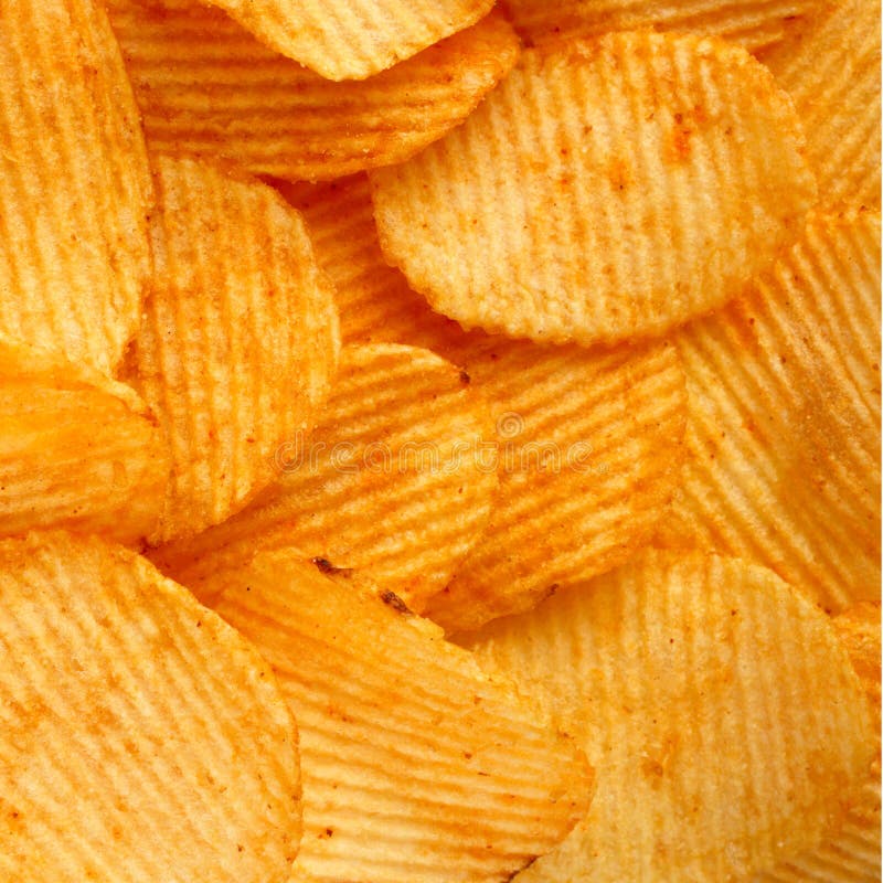 Background of Crispy Golden Chips with Ribbed Texture, Seasoned, with ...