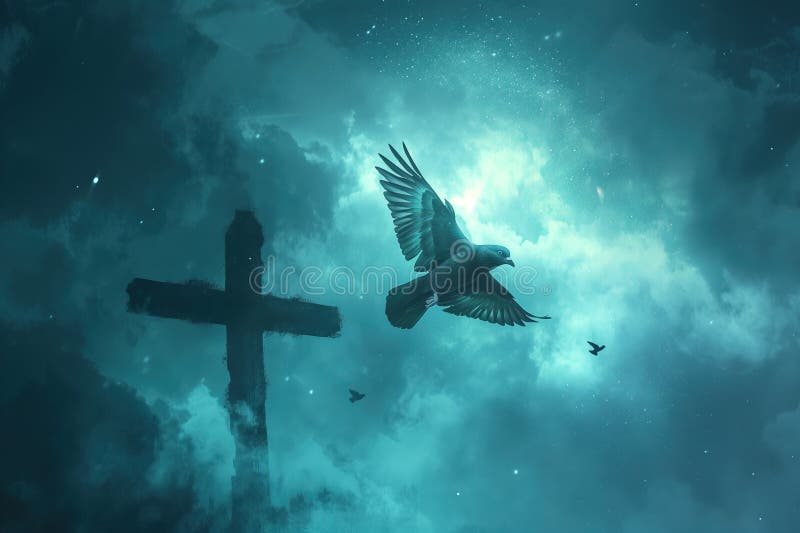 Background with Cross and Flying Bird. Stock Illustration ...