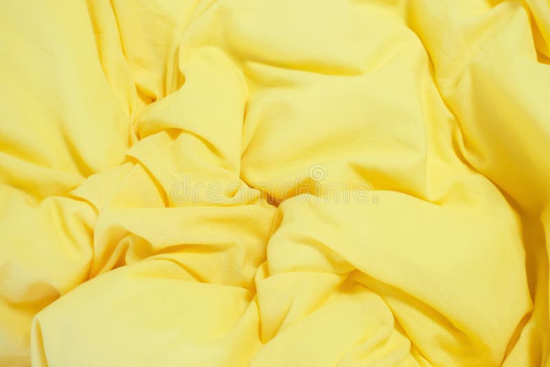 Background of Crumpled Yellow Cotton Fabric Close-up. Stock Photo ...