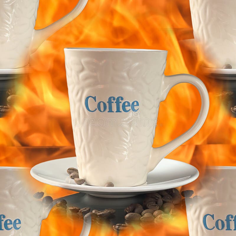 Background with Cup of Coffee on a Background of Fire Stock Image ...