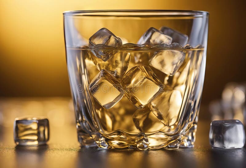 Background Cup Gold View Glass Ice Cubes Angle Low Stock Illustration ...