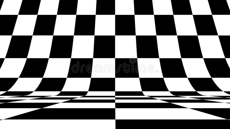 Background of Curved Geometric Black and White Checkerboard Pattern. 3D ...