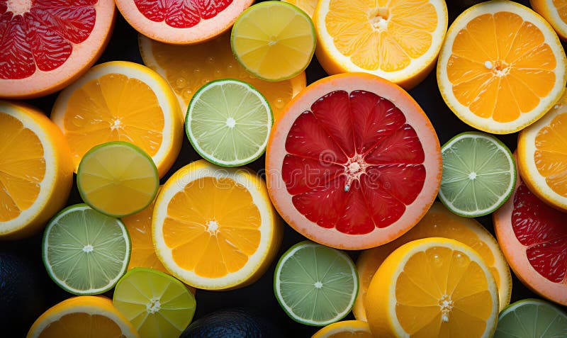 Background of Cut Citrus Fruits of Different Colors. Stock Illustration ...